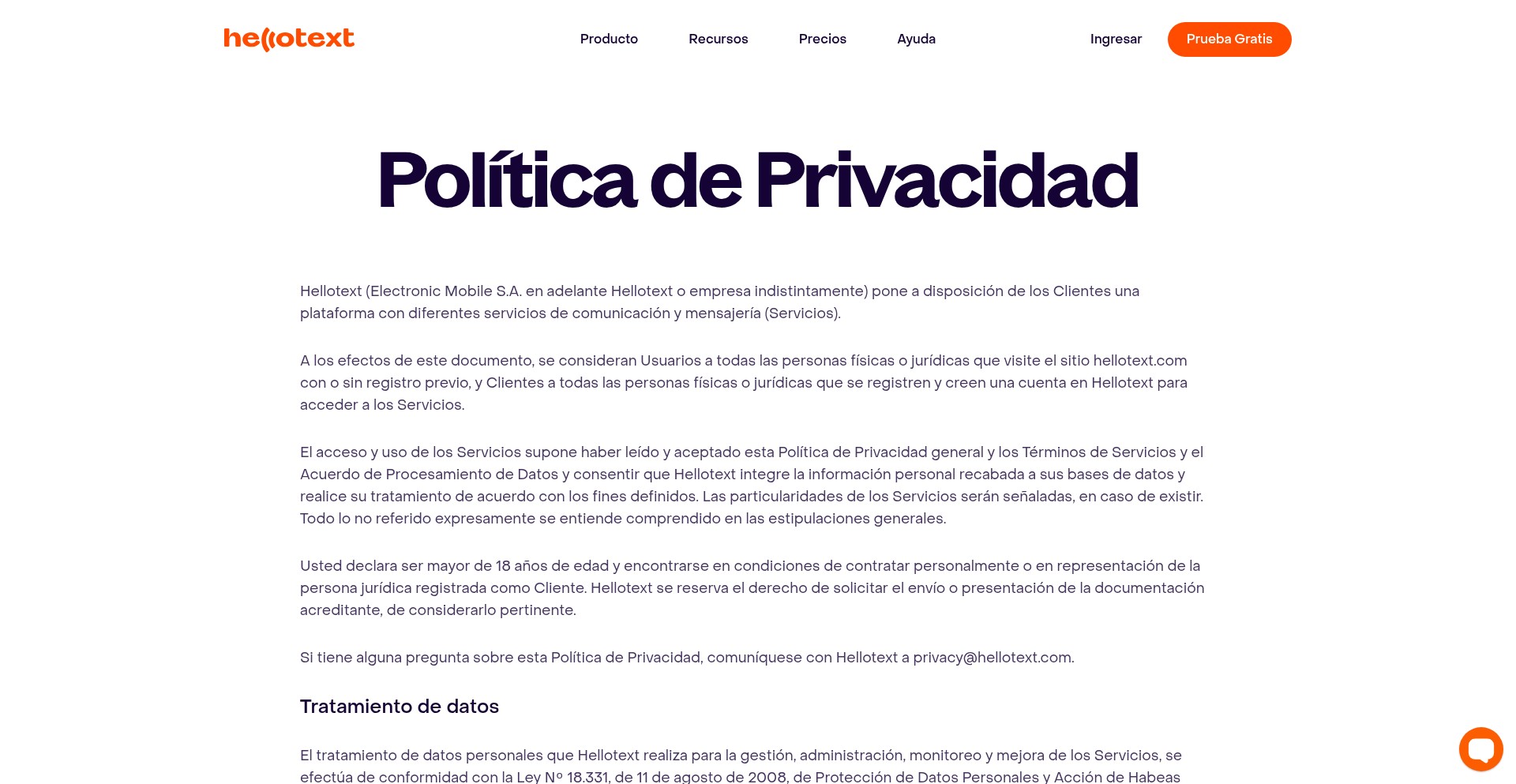Política de Privacidad | Hellotext